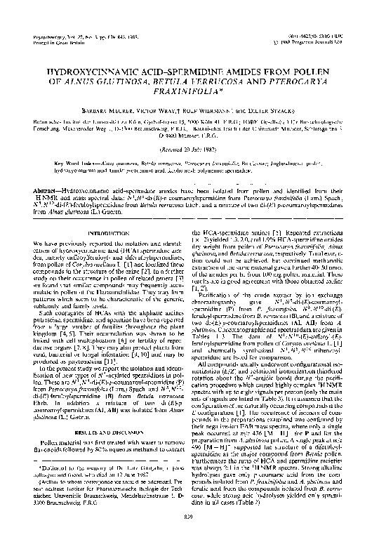 (PDF) Hydroxycinnamic acid-spermidine amides from pollen of Alnus ...