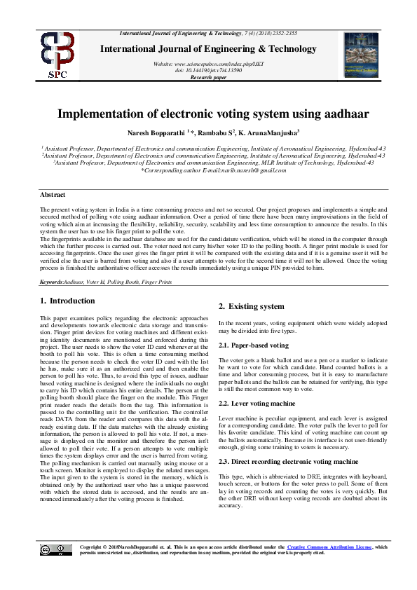 (PDF) Implementation of electronic voting system using aadhaar
