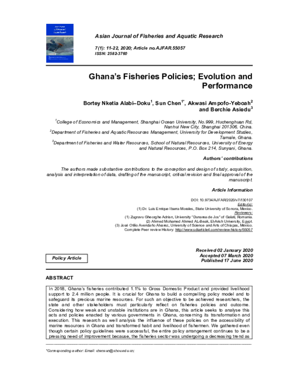 (PDF) Ghana’s Fisheries Policies; Evolution and Performance | Berchie ...