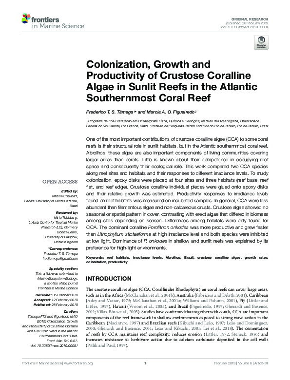 (PDF) Colonization, Growth and Productivity of Crustose Coralline Algae ...