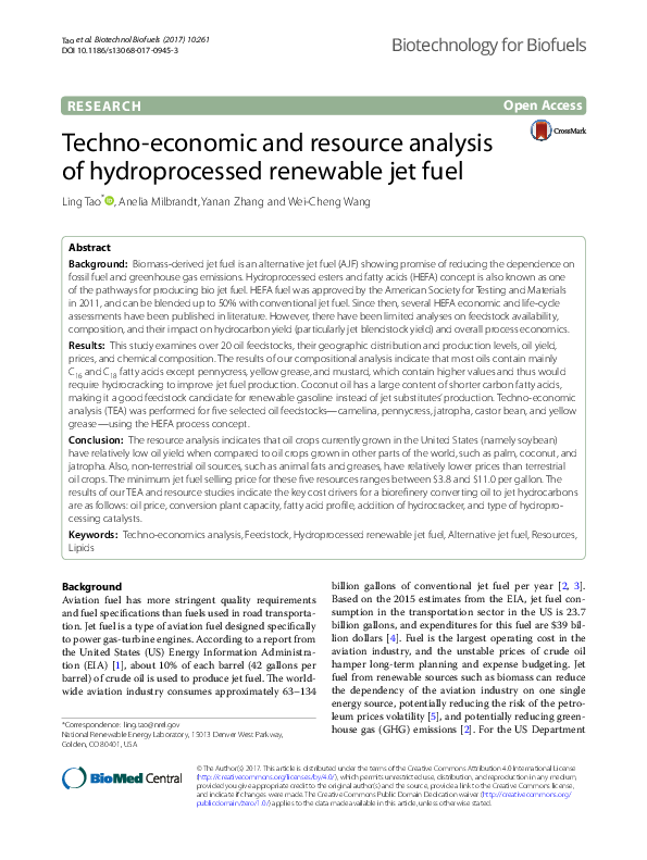(PDF) Techno-economic and resource analysis of hydroprocessed renewable ...