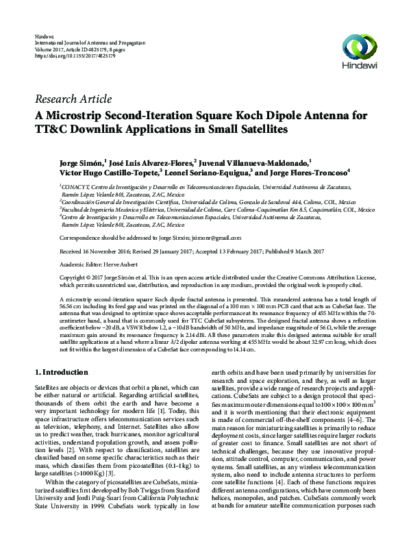 (PDF) A Microstrip Second-Iteration Square Koch Dipole Antenna for TT&C ...