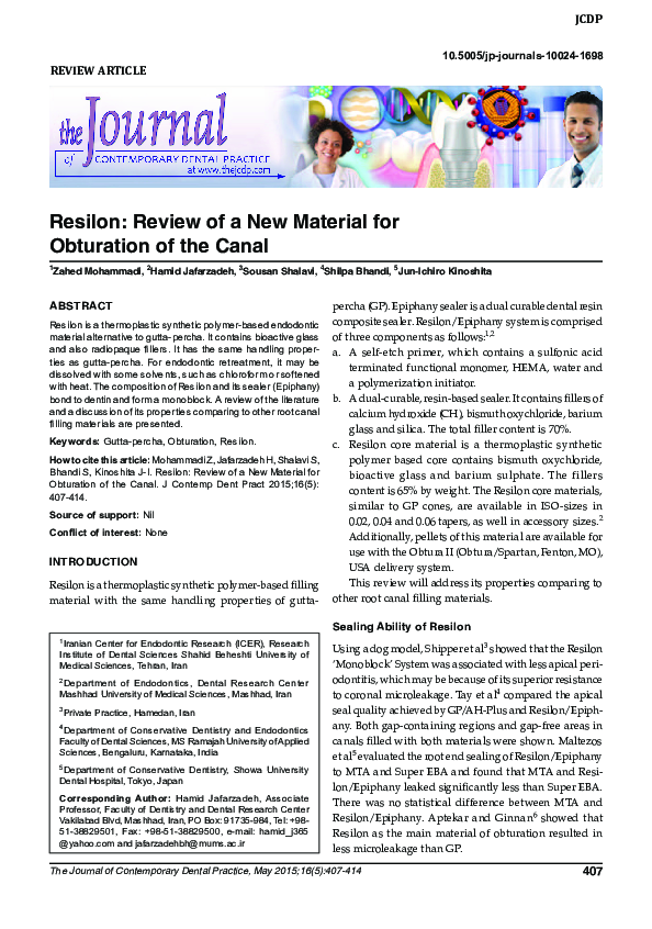 (PDF) Resilon: Review of a New Material for Obturation of the Canal