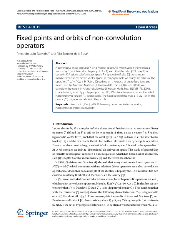 (PDF) Fixed points and orbits of non-convolution operators