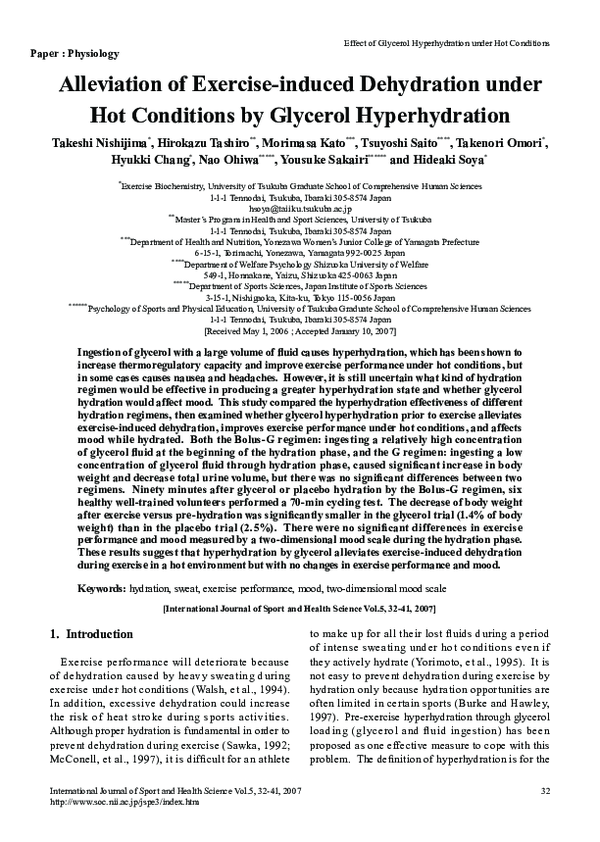 (PDF) Alleviation of Exercise-induced Dehydration under Hot Conditions ...