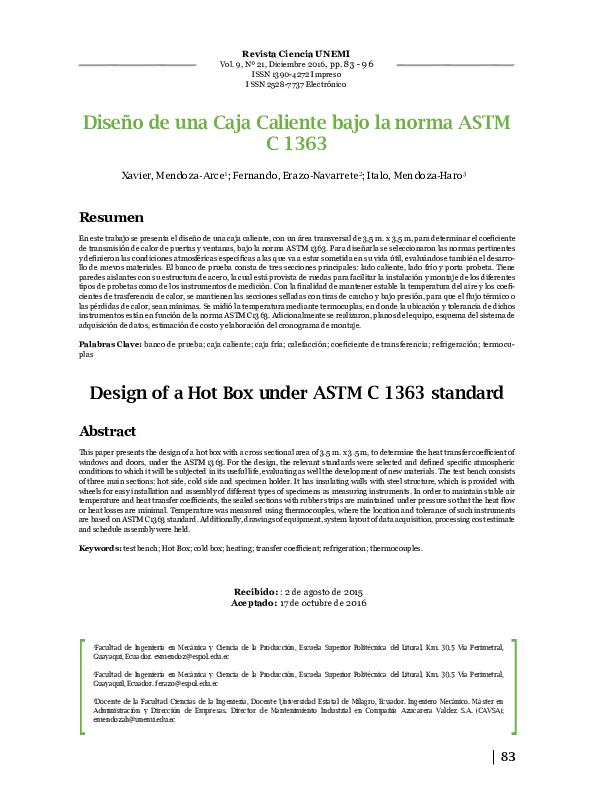 (PDF) Diseño de una Caja Caliente bajo la norma ASTM C 1363 / Design of ...
