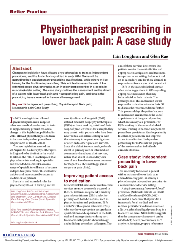 (PDF) Physiotherapist prescribing in lower back pain: A case study