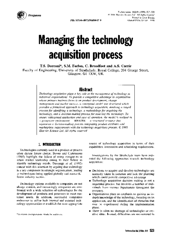 (PDF) Managing the technology acquisition process | sheila forbes ...