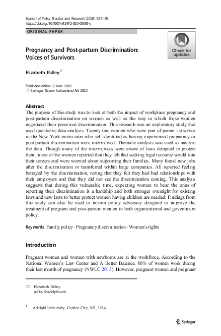 (PDF) Pregnancy and Post-partum Discrimination: Voices of Survivors