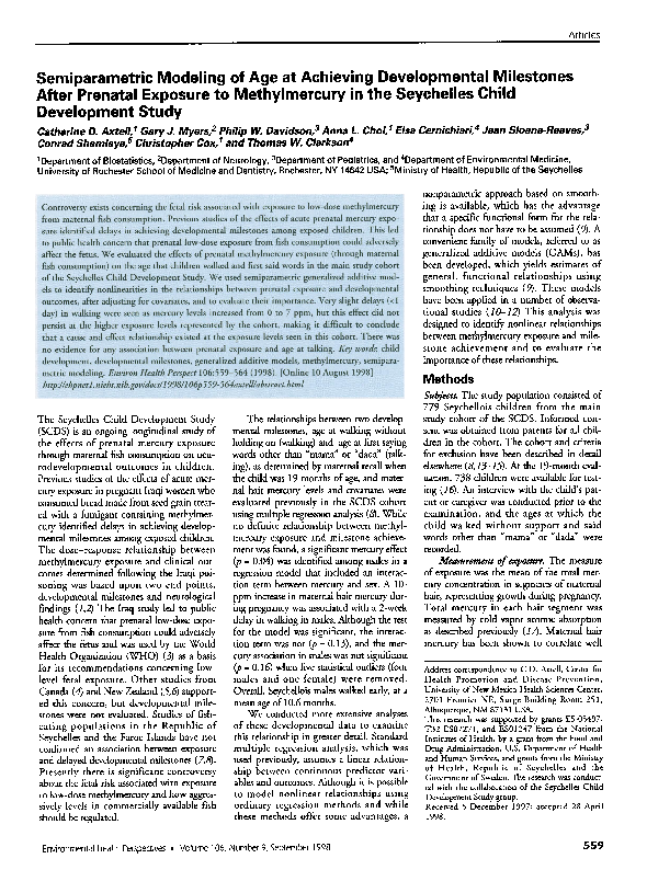 (PDF) Semiparametric modeling of age at achieving developmental milestones after prenatal ...