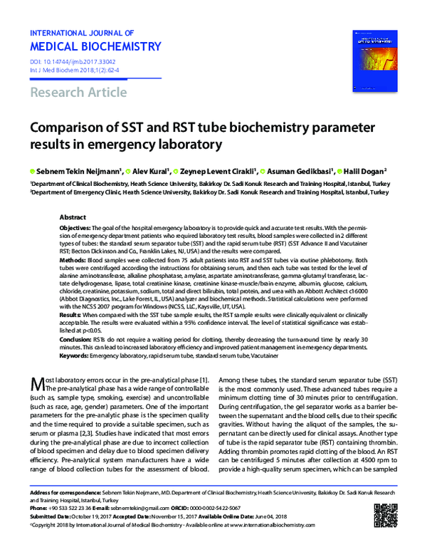 (PDF) Comparison of the SST ™ II with RST tubes for biochemistry ...