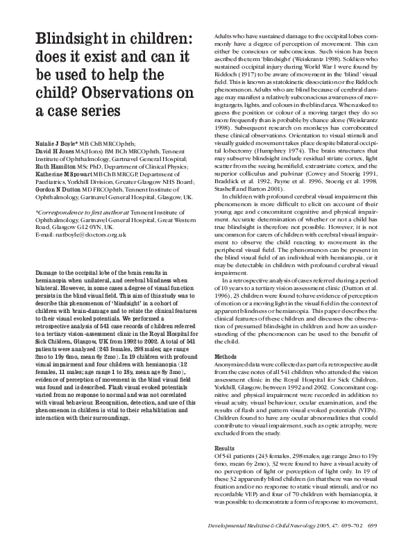 (PDF) Blindsight in children: does it exist and can it be used to help ...