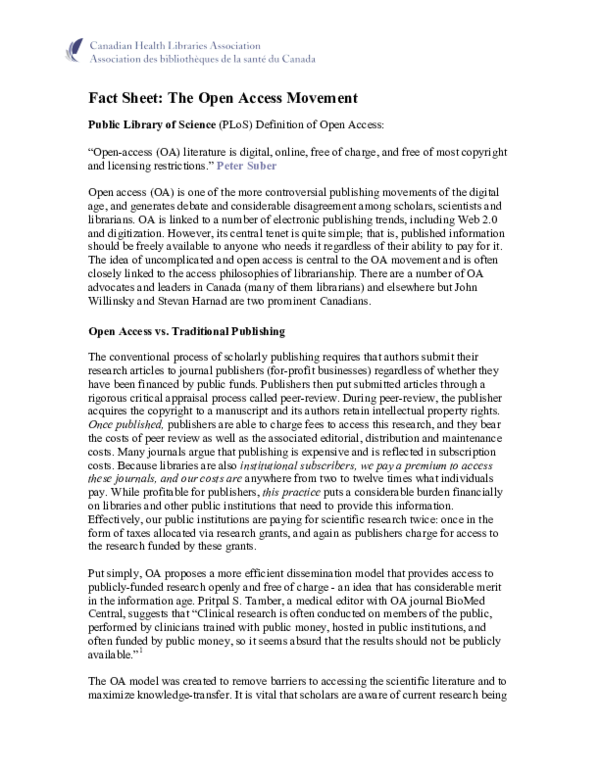 (PDF) Fact sheet: the open access movement