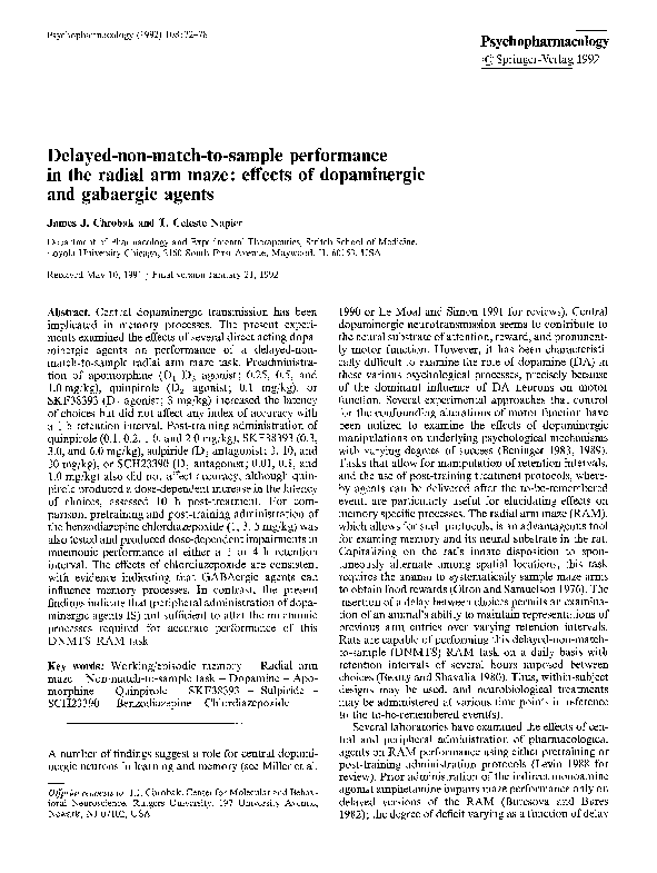 (PDF) Delayed-non-match-to-sample performance in the radial arm maze ...