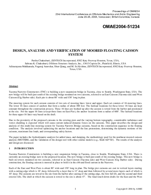 Pdf Design Analysis And Verification Of Moored Floating Caisson System