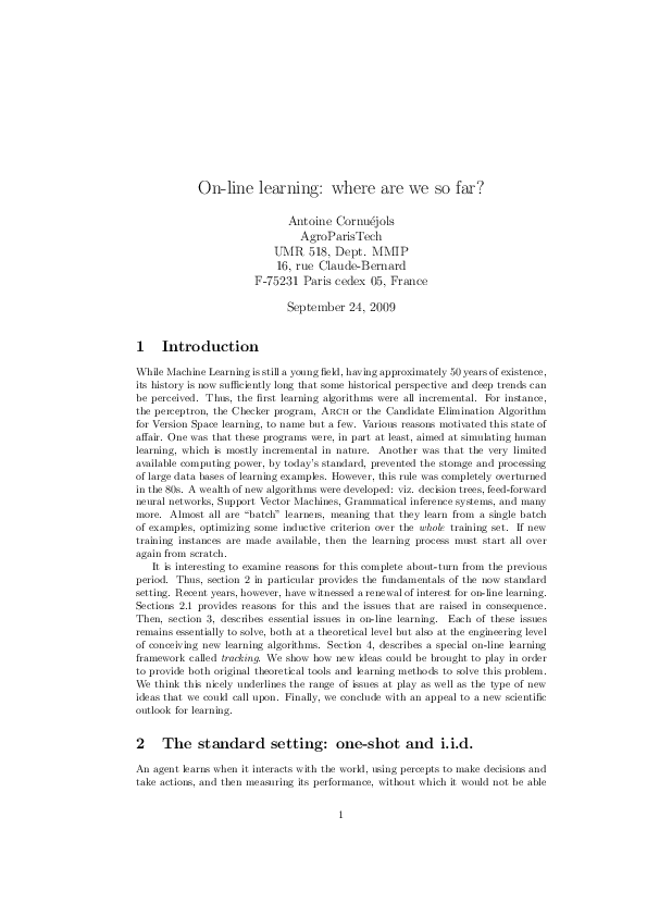 (PDF) On-line learning: where are we so far?