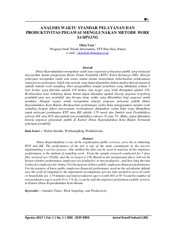 (PDF) Analisis Waktu Standar Pelayanan Dan Produktivitas Pegawai ...