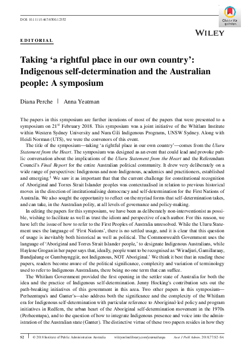 (PDF) Taking ‘a rightful place in our own country’: Indigenous self ...