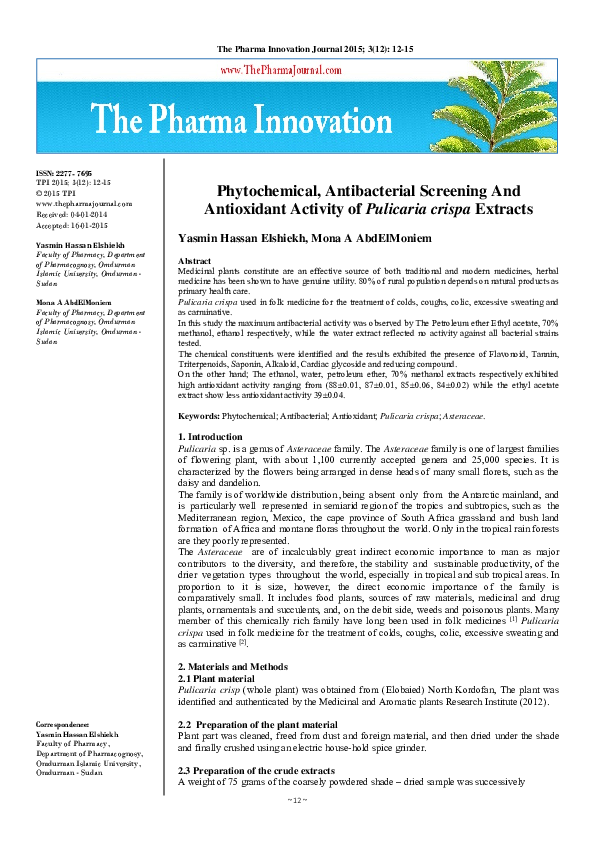 (PDF) Phytochemical, Antibacterial Screening And Antioxidant Activity ...