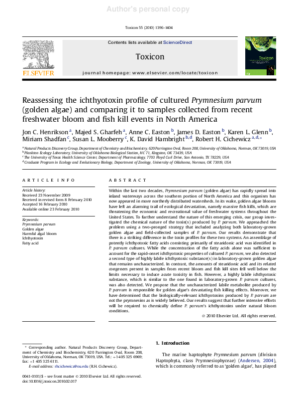 (PDF) Reassessing the ichthyotoxin profile of cultured Prymnesium ...