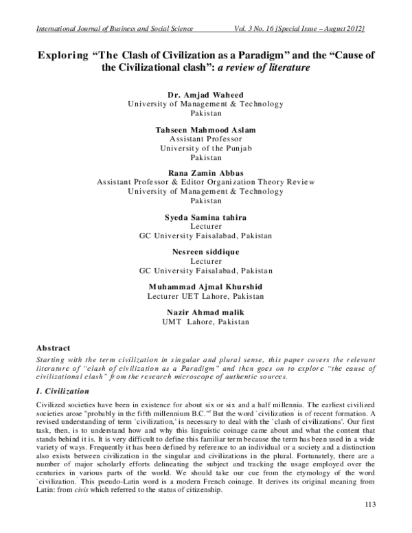 (PDF) Exploring “The Clash of Civilization as a Paradigm” and the ...