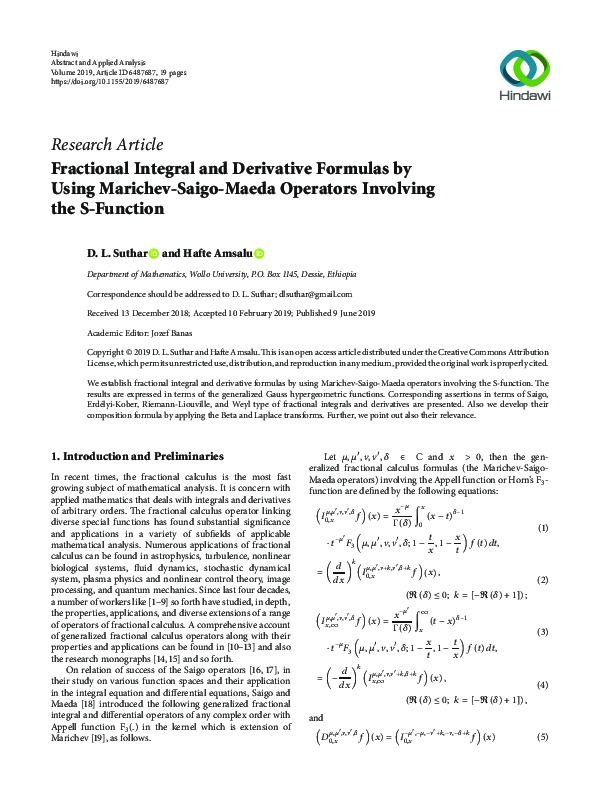 Pdf Fractional Integral And Derivative Formulas By Using Marichev Saigo Maeda Operators