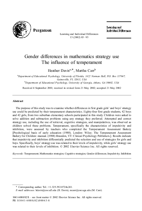 Gender differences in mathematics strategy use