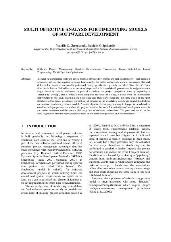 Pdf Multi Objective Analysis For Timeboxing Models Of Software