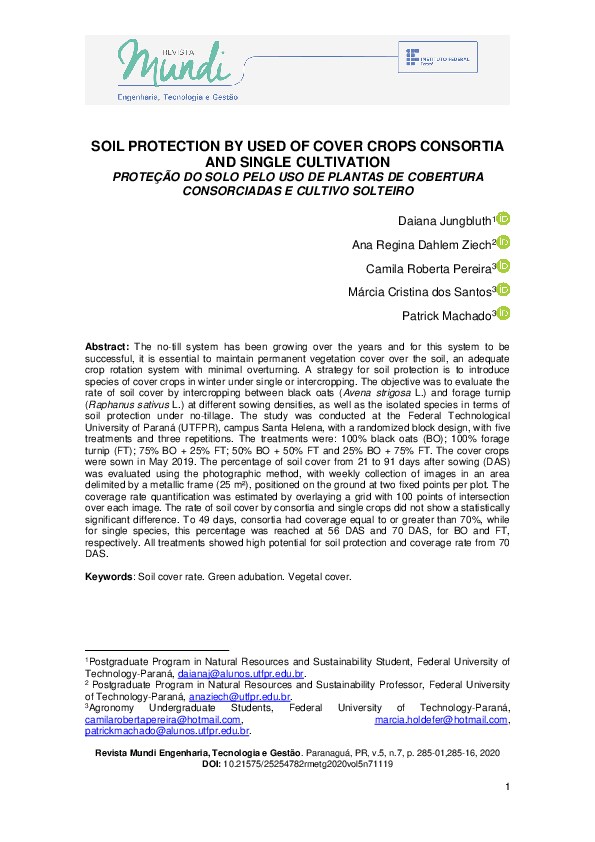 (PDF) Soil Protection by Used of Cover Crops Consortia and Single ...