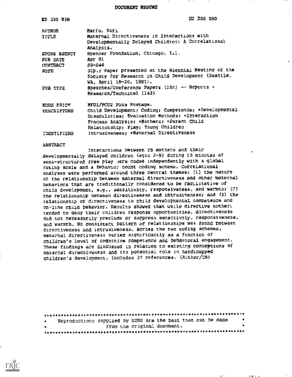 (PDF) Maternal Directiveness in Interactions with Developmentally ...