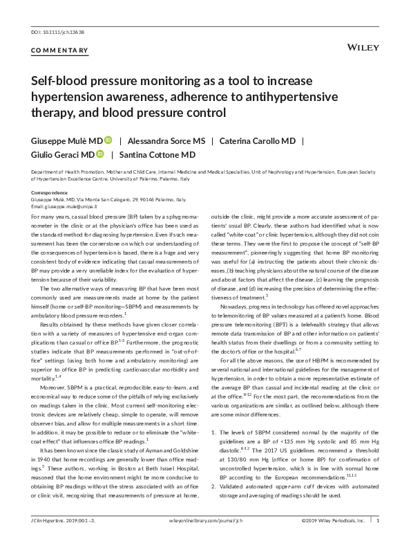 (PDF) Self‐blood pressure monitoring as a tool to increase hypertension ...