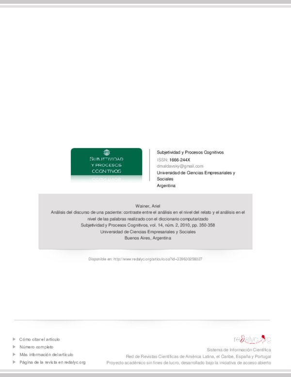(PDF) Análisis del discurso de una paciente: contraste entre el ...