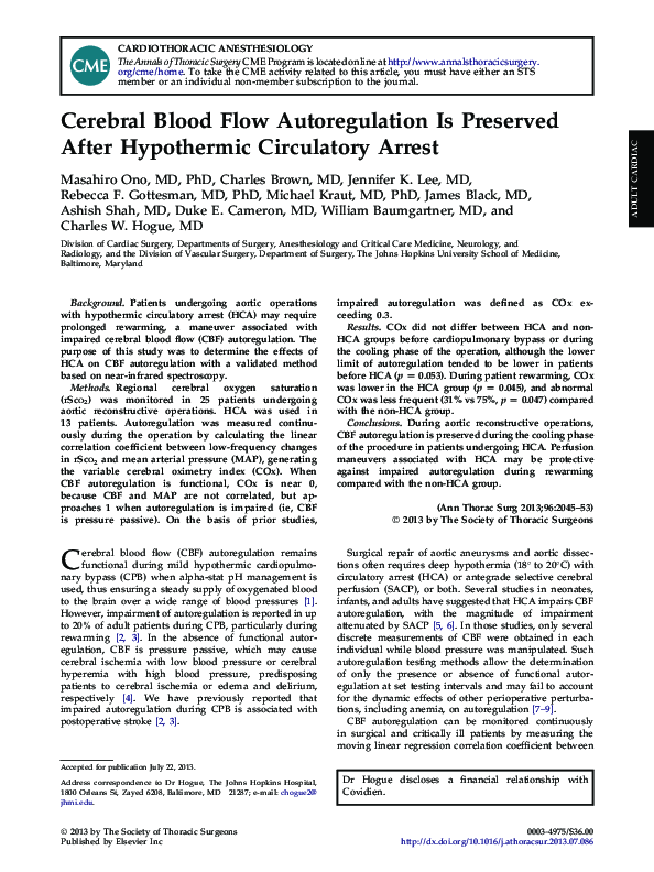 (PDF) Cerebral blood flow autoregulation is preserved after hypothermic ...