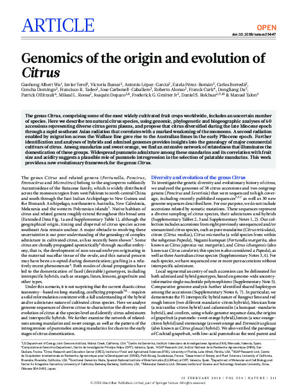 (PDF) Genomics of the origin and evolution of Citrus