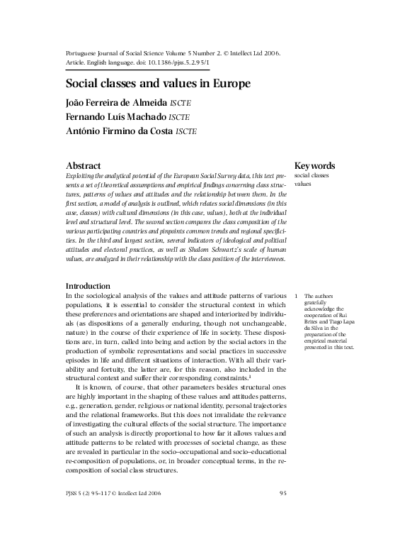 (PDF) Social classes and values in Europe