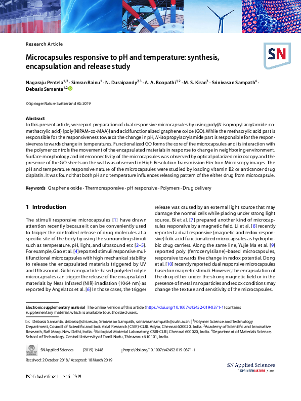 (PDF) Microcapsules responsive to pH and temperature: synthesis ...