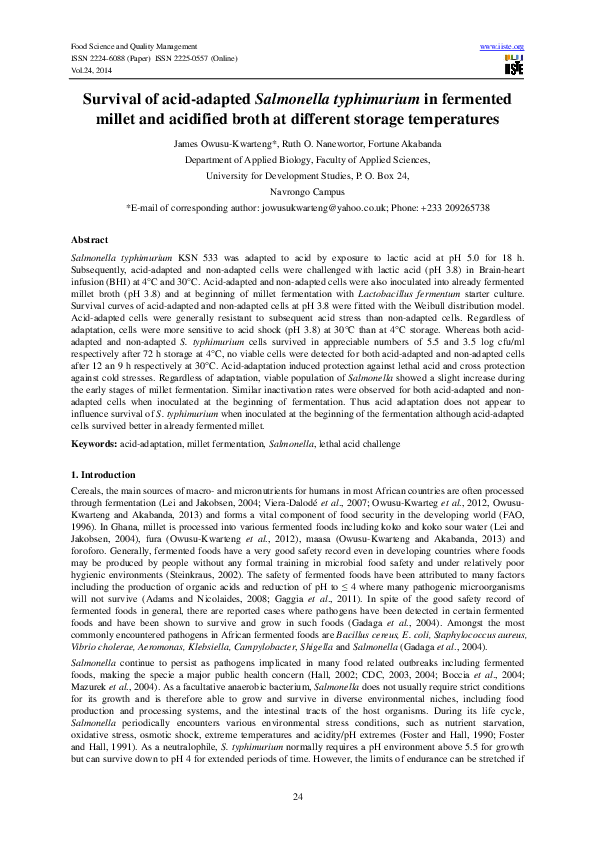 (PDF) Survival of acid-adapted Salmonella typhimurium in fermented ...