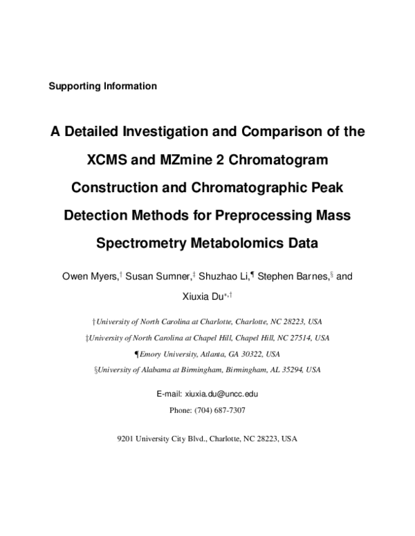 (PDF) Detailed Investigation and Comparison of the XCMS and MZmine 2 Chromatogram Construction ...