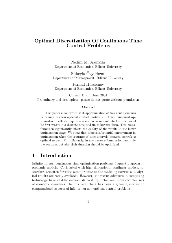 (PDF) Optimal Discretization of Continuous-Time Control Problems