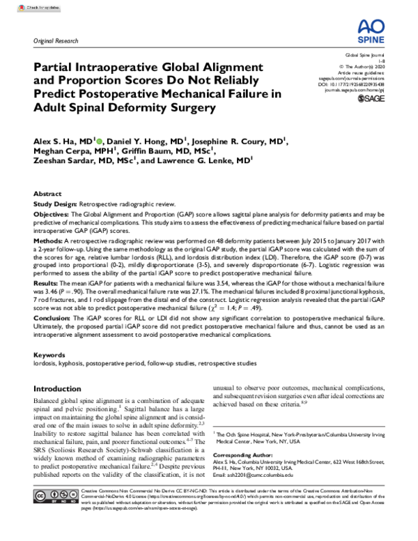 Pdf Partial Intraoperative Global Alignment And Proportion Scores Do Not Reliably Predict
