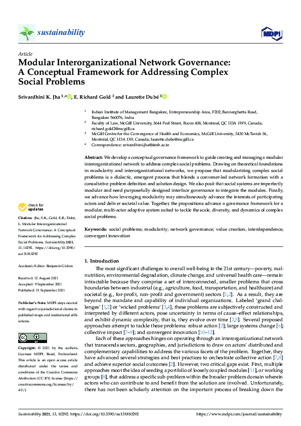Pdf Modular Interorganizational Network Governance A Conceptual Framework For Addressing