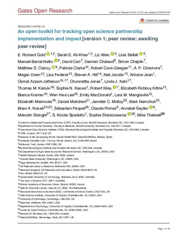 (PDF) An open toolkit for tracking open science partnership ...