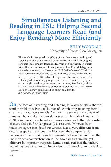 (PDF) Simultaneous Listening and Reading in ESL: Helping Second ...