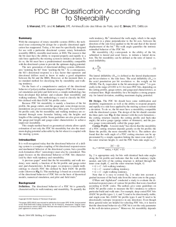 (PDF) PDC Bit Classification According to Steerability