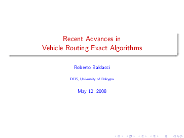(PDF) Recent advances in vehicle routing exact algorithms