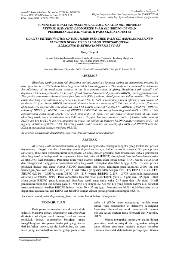 (PDF) Penentuan Kualitas Degummed Bleached Palm Oil (Dbpo)Dan Refined ...