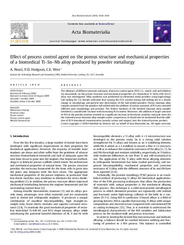 (PDF) Effects of process control agent on the microstructure and mechanical properties of Ti-Sn ...