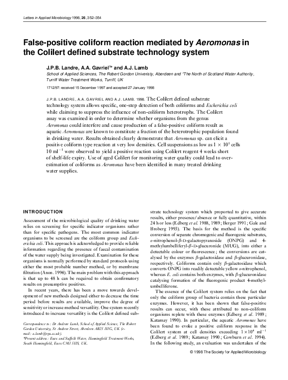 (PDF) False-positive coliform reaction mediated by Aeromonas in the ...