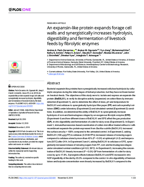 (PDF) An expansin-like protein expands forage cell walls and ...