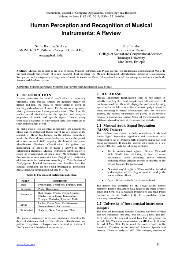 (PDF) Human Perception and Recognition of Musical Instruments: A Review